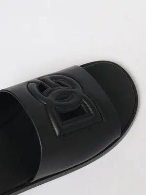 Dolce & Gabbana Smooth Calf Leather Dg Monogram Slides - Black
