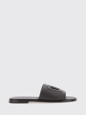 Dolce & Gabbana Calfskin Slides With Dg Monogram Detail - Brown