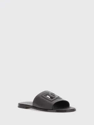 Dolce & Gabbana Calfskin Slides With Dg Monogram Detail - Brown