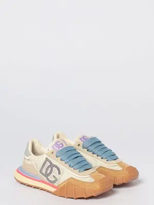 Dolce & Gabbana Suede And Nylon Lace Up Sneakers With Rhinestone Dg Monogram