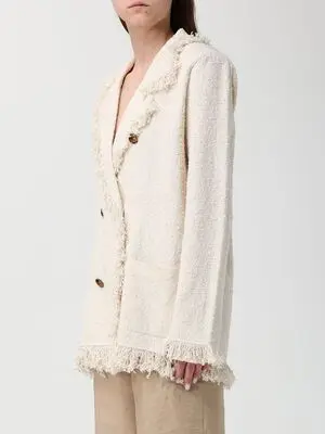Elisabetta Franchi Double-breasted Bouclé Knit Blazer With Fringes