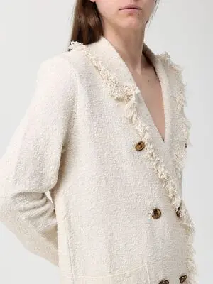 Elisabetta Franchi Double-breasted Bouclé Knit Blazer With Fringes