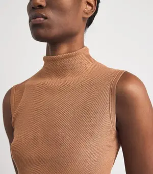 Colombo Silk High-neck Knit Top - Brown