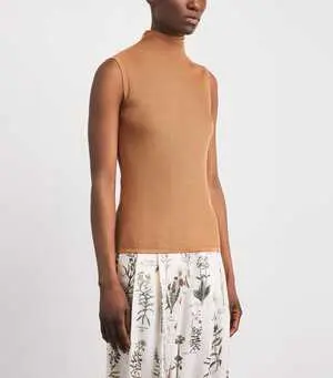 Colombo Silk High-neck Knit Top - Brown