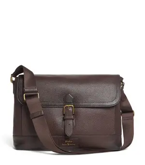 Polo Ralph Lauren Pebbled Leather Messenger Bag - Brown