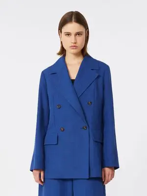 Max Mara Double-breasted Linen Canvas Jacket - Cornflower Blue