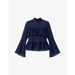 RO&ZO Frill-trim Long-sleeve Chiffon Blouse