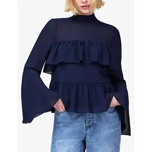 RO&ZO Frill-trim Long-sleeve Chiffon Blouse