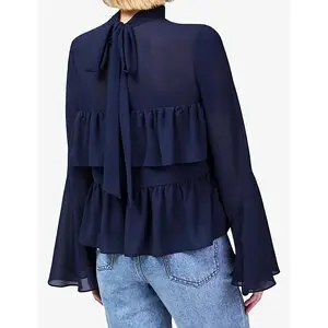 RO&ZO Frill-trim Long-sleeve Chiffon Blouse