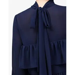 RO&ZO Frill-trim Long-sleeve Chiffon Blouse