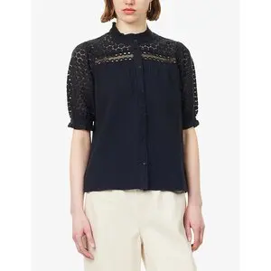 ME+EM Lace-panel Ruffled Cotton Top