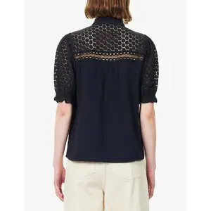 ME+EM Lace-panel Ruffled Cotton Top