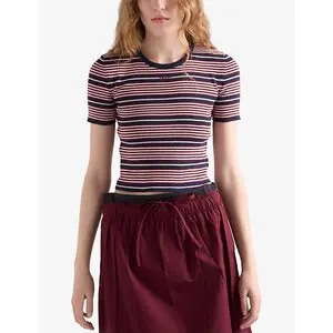 Prada Striped Cotton T-shirt - Blue