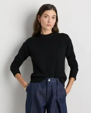 Quince 100% Yak Wool Diamond Stitch Crewneck Sweater - Black