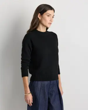 Quince 100% Yak Wool Diamond Stitch Crewneck Sweater - Black
