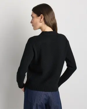 Quince 100% Yak Wool Diamond Stitch Crewneck Sweater - Black
