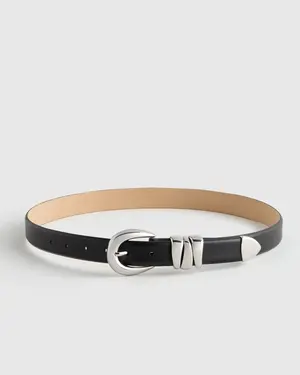 Quince Elissa Triple Keeper European Leather Belt - Black/silver