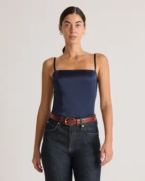 Quince Silk Square Neck Tank Top - Navy
