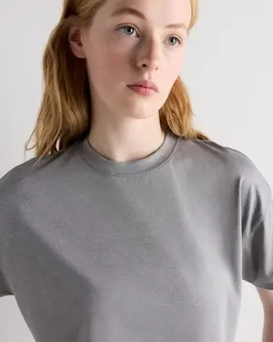 Quince Flowknit Breeze Boxy Cropped T-shirt - Heather Grey