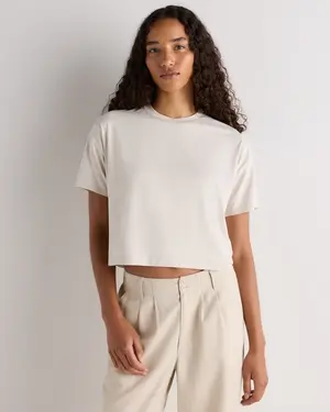 Quince Flowknit Breeze Boxy Cropped T-shirt - Solid Chalk