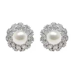 FANTASIA BY DESERIO Pearl Halo Button Earrings
