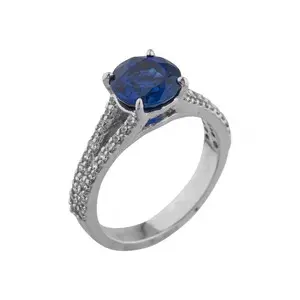 FANTASIA BY DESERIO Round Sapphire Split Shank Ring - White Gold