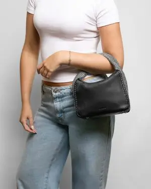 AIMEE Chain-mail Top Handle Bag - Black