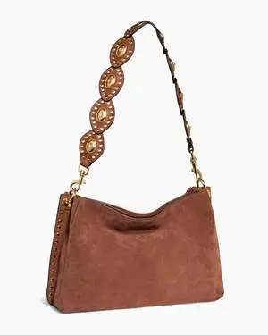 AIMEE Roma Double Entry Shoulder Bag - Nutshell Suede