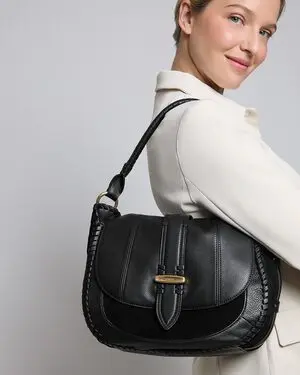 AIMEE Convertible Suede And Leather Shoulder Bag - Black