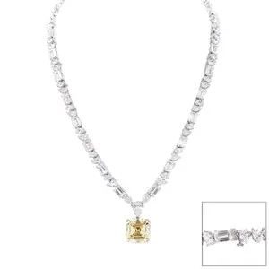 FANTASIA BY DESERIO Pears And Emeralds With Square Asscher Cut Necklace - White Gold Plated