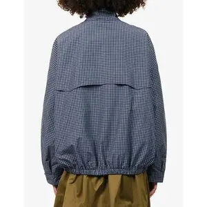 Miu Miu Brand-appliqué Checked Cotton Jacket - Bleu