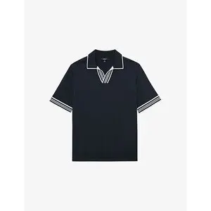 REISS Poole Striped-trim Stretch-knit Polo Shirt - Navy