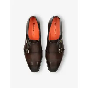 Santoni Adrian Leather Monk Shoes - Mid Brown