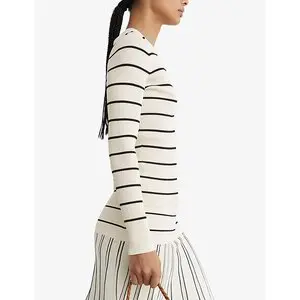 REISS Lauralee Striped Ribbed Knit V-neck Top