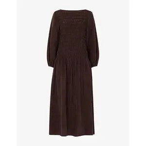 Whistles Checked Shirred-bodice Woven Midi Dress - Multi-coloured