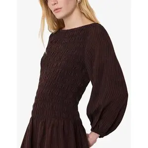 Whistles Checked Shirred-bodice Woven Midi Dress - Multi-coloured