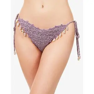JADED LONDON Crochet Bikini Bottoms With Crystal Embellishments