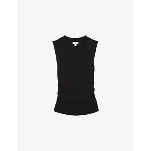 REISS Ribbed Stretch-cotton V-neck Vest - Black