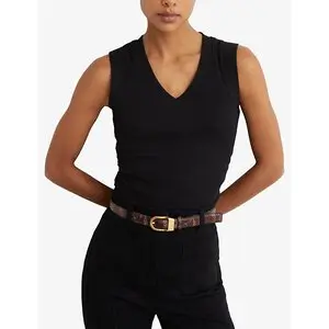 REISS Ribbed Stretch-cotton V-neck Vest - Black