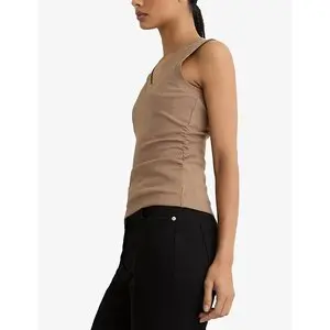 REISS Sandy V-neck Ribbed Stretch-cotton Vest - Neutral