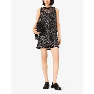 Maje Floral Bead-embellished Woven Mini Dress