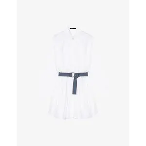 Maje Long-sleeved Cotton Shirt Dress With Contrast Belt