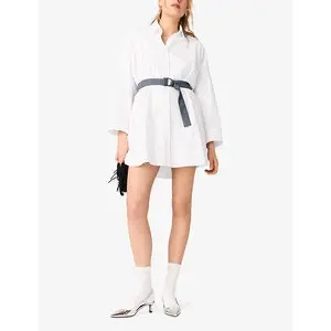 Maje Long-sleeved Cotton Shirt Dress With Contrast Belt