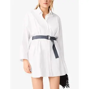 Maje Long-sleeved Cotton Shirt Dress With Contrast Belt