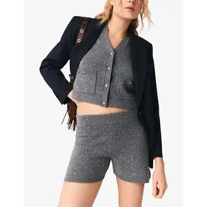 Maje Rhinestone-embellished Knitted Wool-blend Shorts