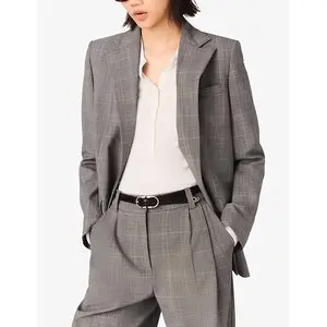 Maje Checked Stretch Wool-blend Blazer - Grey
