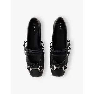 Gucci Horsebit Square-toe Leather Ballerina Pumps