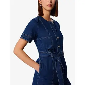 Whistles Short Sleeve Cropped Denim Jumpsuit
