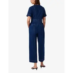 Whistles Short Sleeve Cropped Denim Jumpsuit