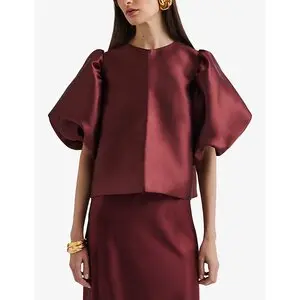 MALINA Cleo Puff-sleeve Woven Blouse - Wine
